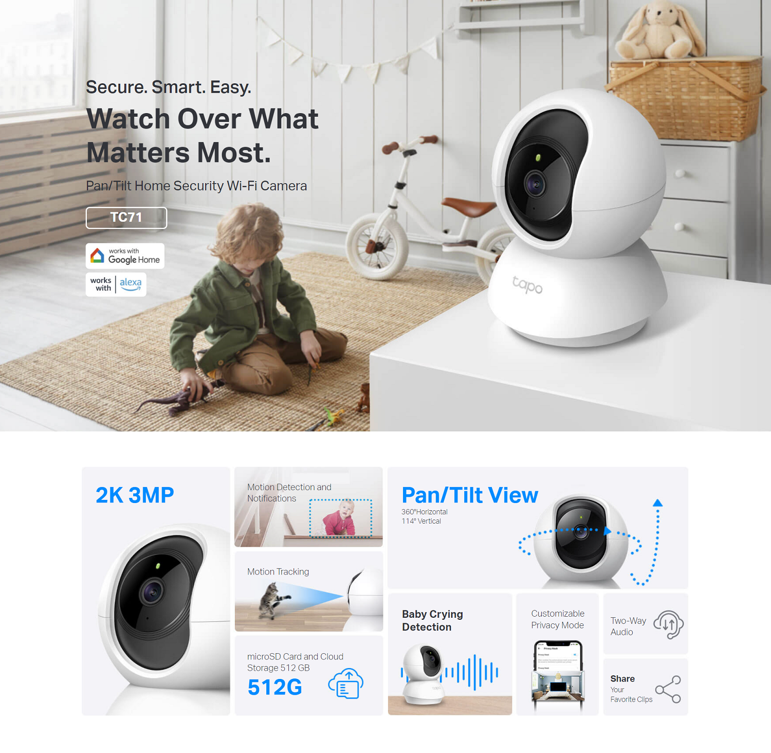 TP-LINK TC70 (FULL HD 1080P) / TC71 (2K 3MP) PAN/TILT HOME SECURITY WI ...