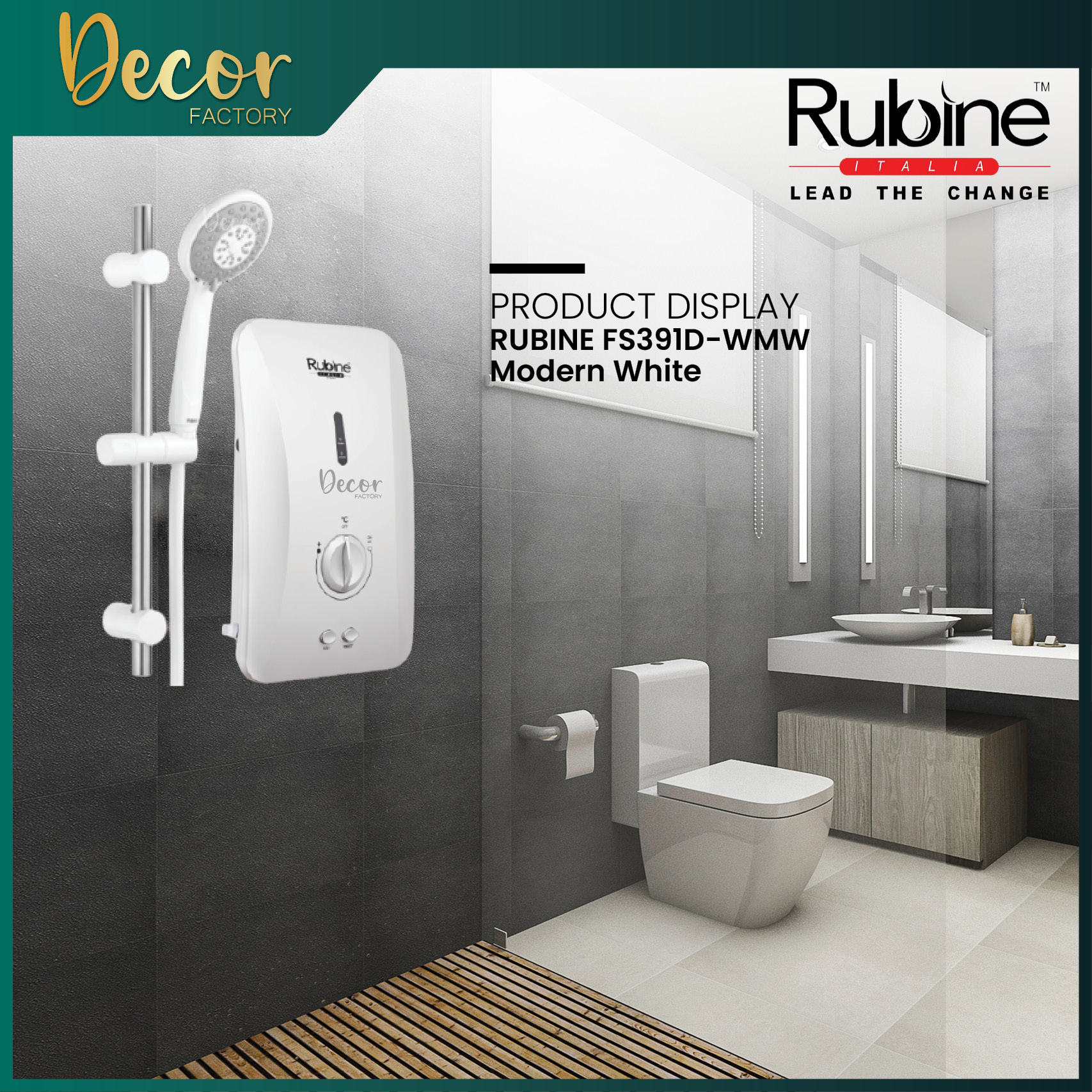 RUBINE Instant Water Heater FS391D Shower / Rain Shower Inverter Flusso ...