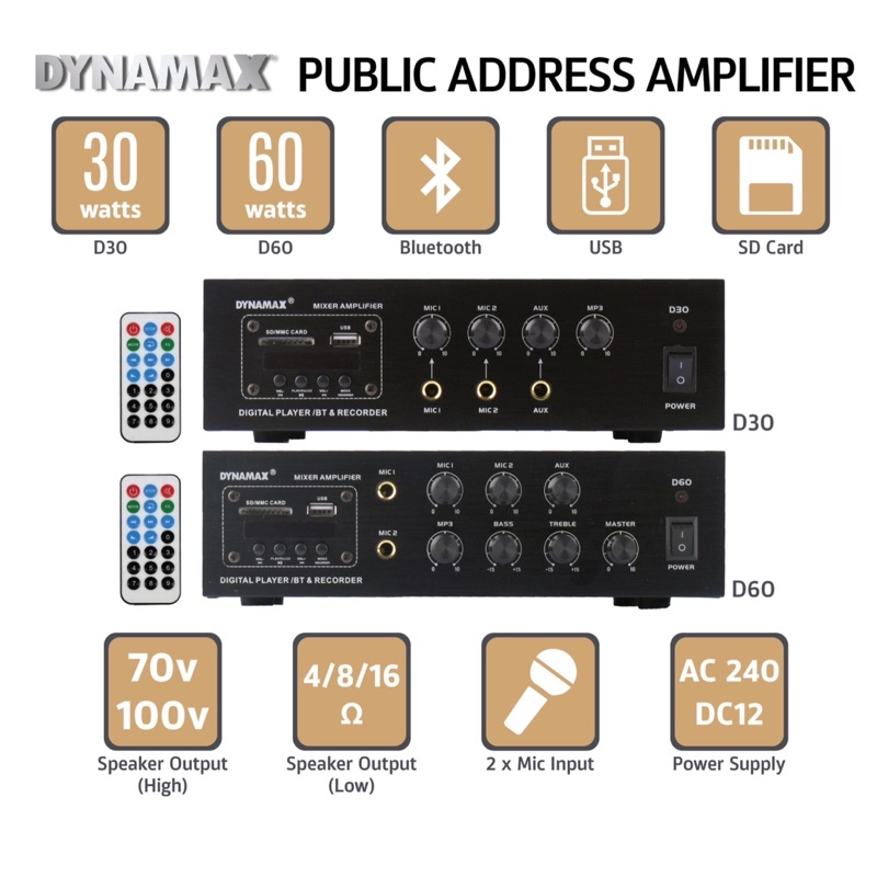 Denn DMA30 Dynamax D60 Amplifier 50W + 2/4/6/8 unit JDM FS202T 2.5 ...