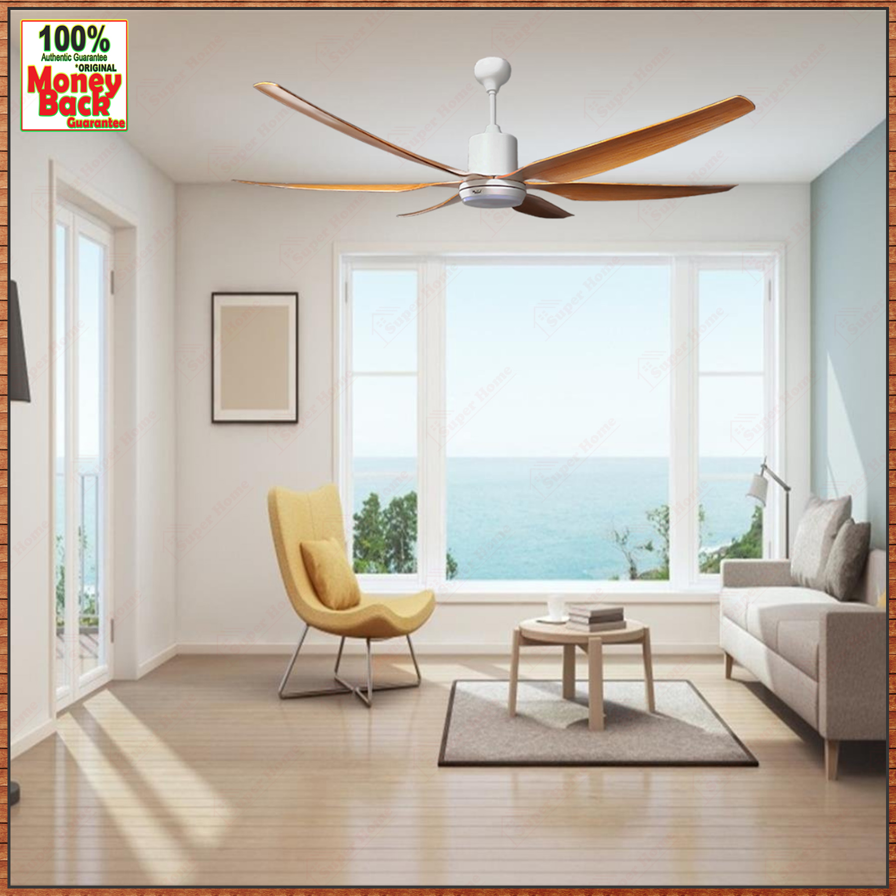 Elmark Ceiling Fan 666B PW 66 inch DC Motor Remote Control 6 Blades ...