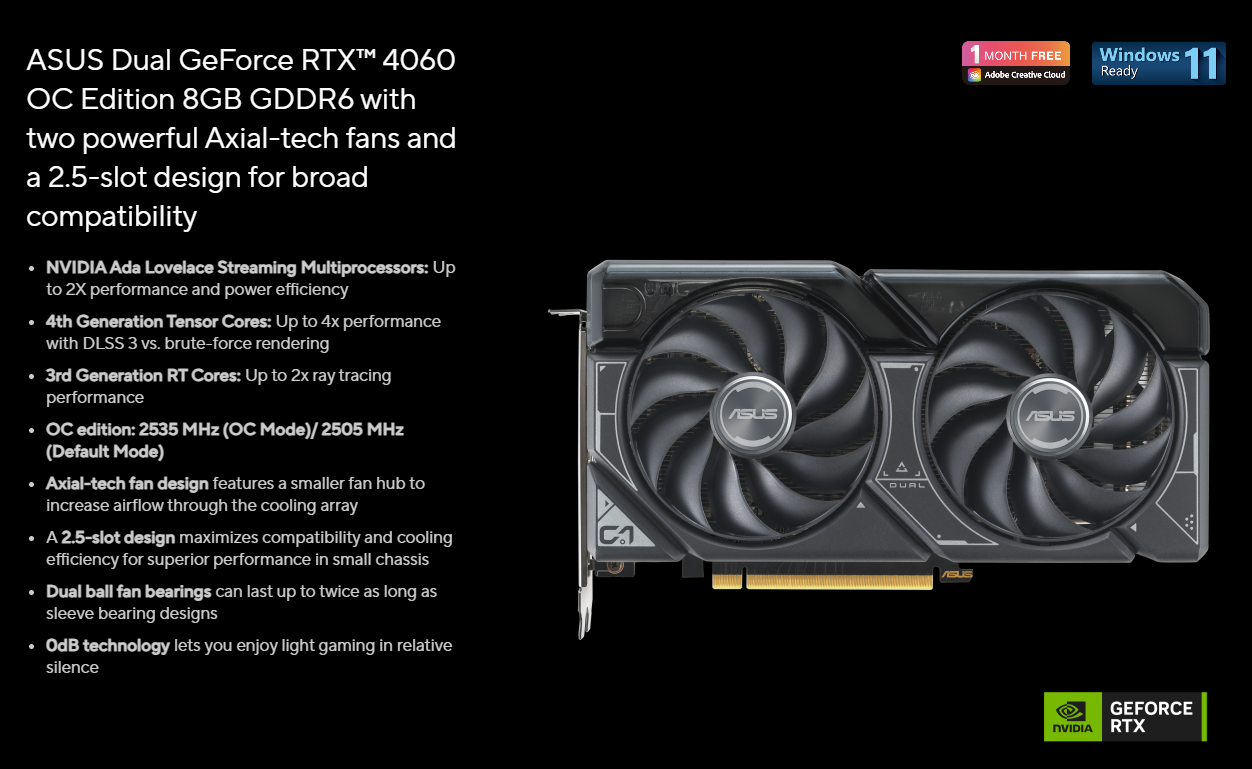 ASUS Dual GeForce RTX 4060 OC Edition 8GB GDDR6 # DUAL-RTX4060-O8G ...