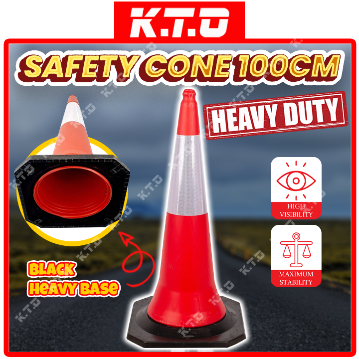 100cm Portable Reflective Black Heavy Base Safety Cone Traffic Parking ...