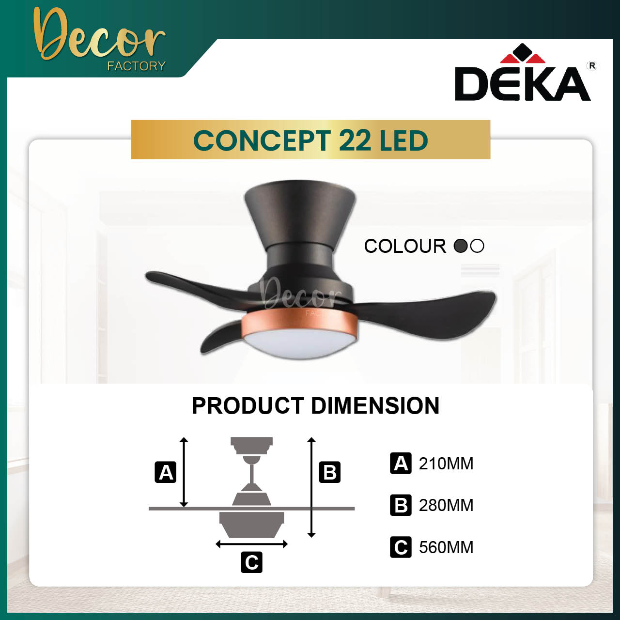 DEKA Fan DEKA CONCEPT 22 LED 22" 3 Blades 14 Speed DC Motor Remote ...