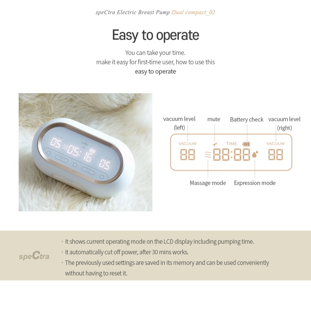 Spectra Dual Compact Breast Pump Double Premium Portable Rechargeable ...