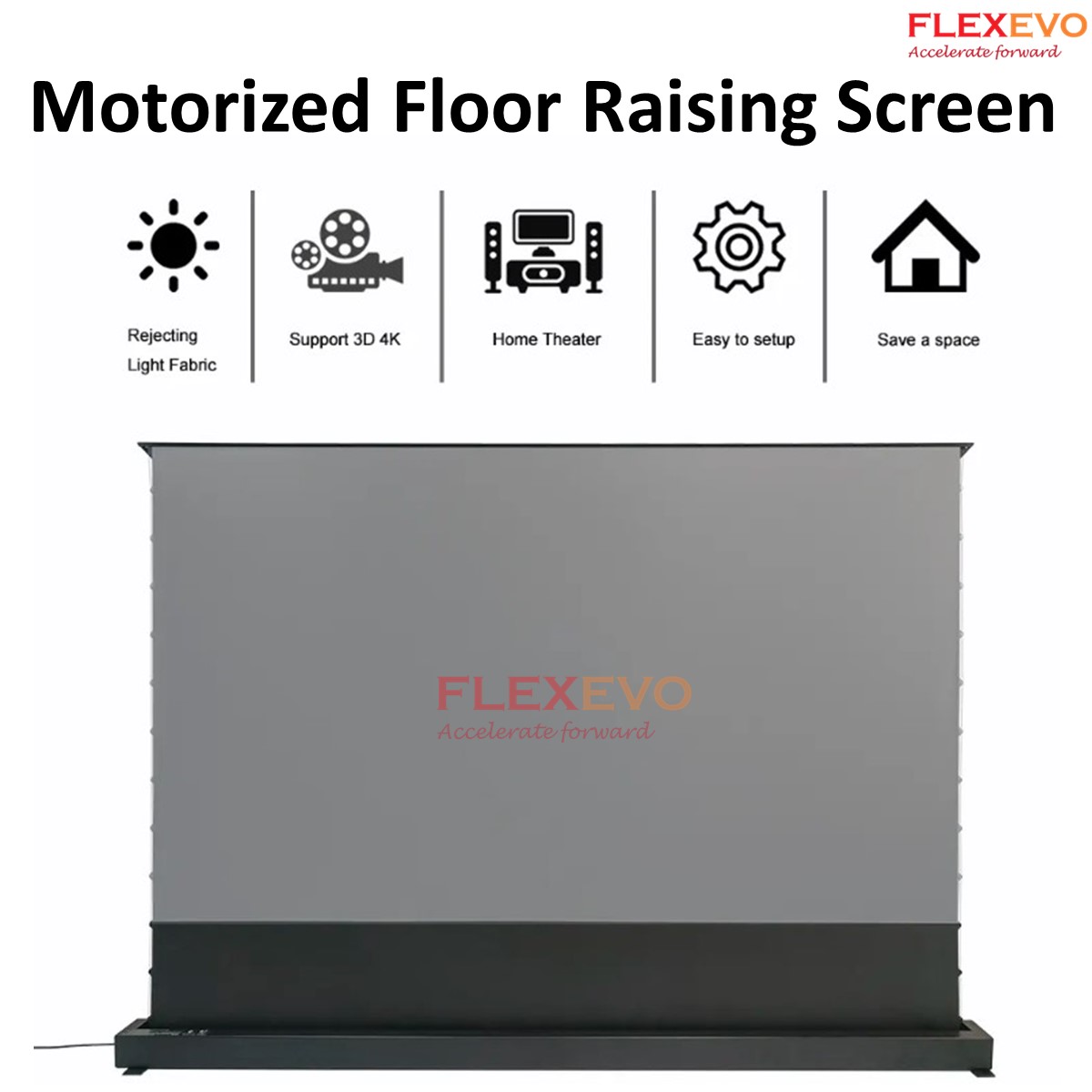 Motorised Tab Tension Floor Raising Electric Screen with PET ALR Black ...