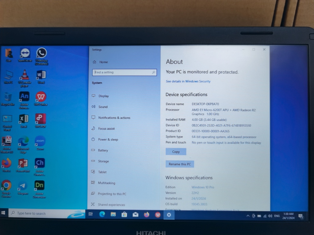 Laptop Hitachi Flora Se210 AMD E1 + GRAPHICS CARD AMD RADEON R2 / Ram ...