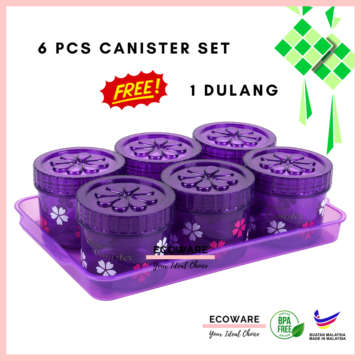 ECOWARE 6pcs Bekas Kuih Raya Set / Cookies Container Set / Bekas Kuih ...