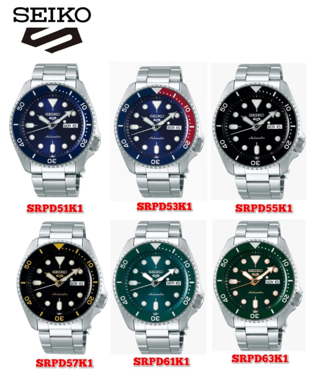 Seiko 5 Sports SRPD63K1 / SRPD61K1 / SRPD51K1 / SRPD55K1 / SRPD57K1 ...