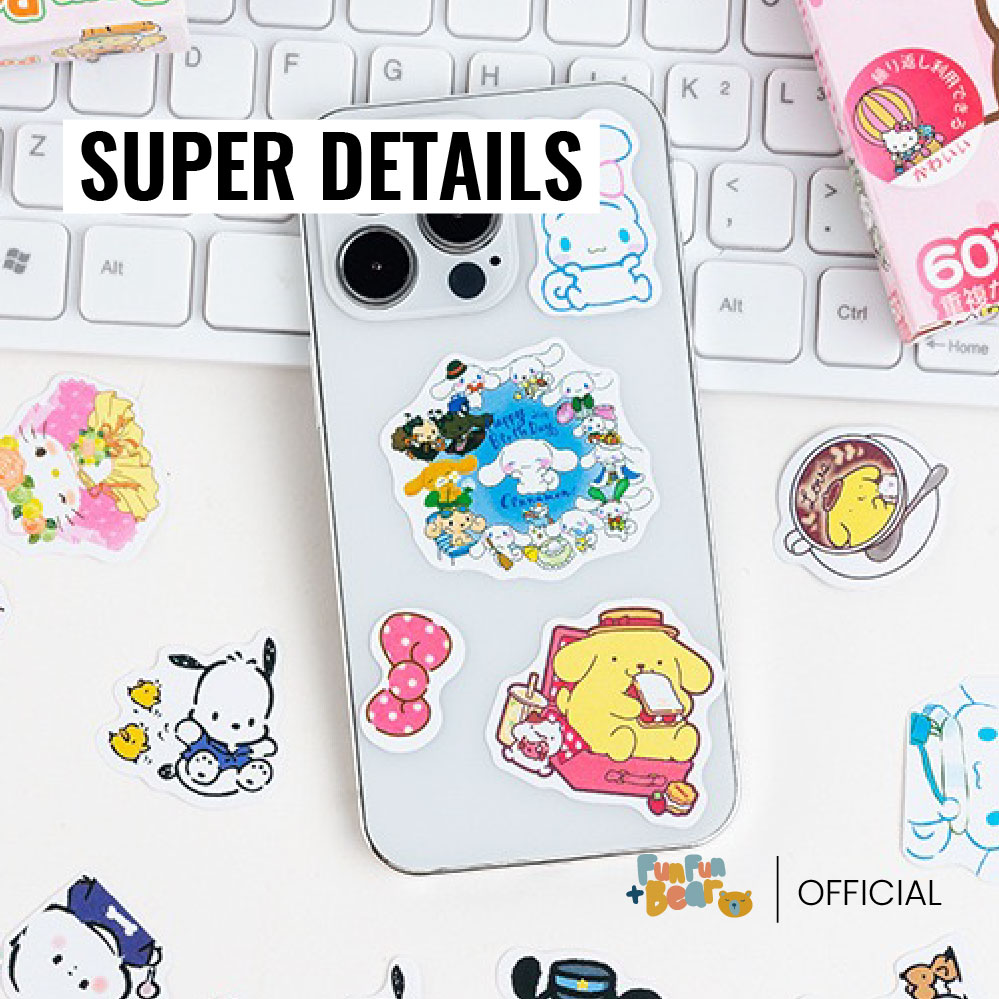 60pcs SANRIO STICKER Box Kuromi Cinnamoroll Pompompurin Waterproof ...