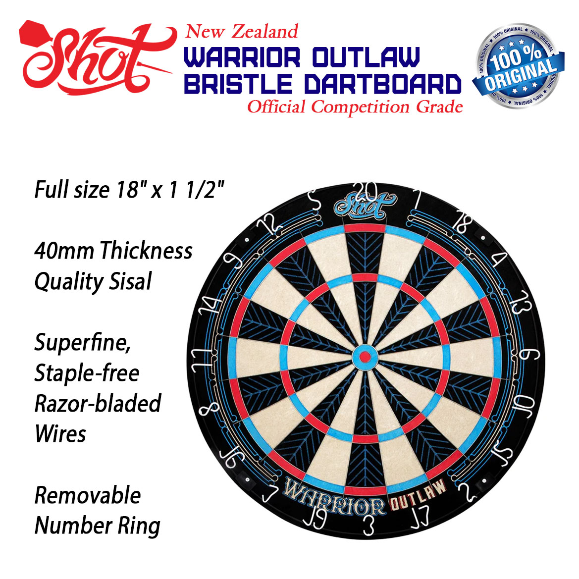 SHOT Warrior Outlaw Professional Dartboard Tournament Grade Bristle ...