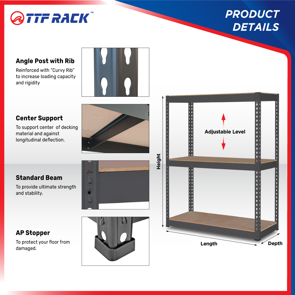 CLEARANCE SALE - TTF Rack™ E BOLTLESS RACK 3 Level H91-122cm/ Boltless ...