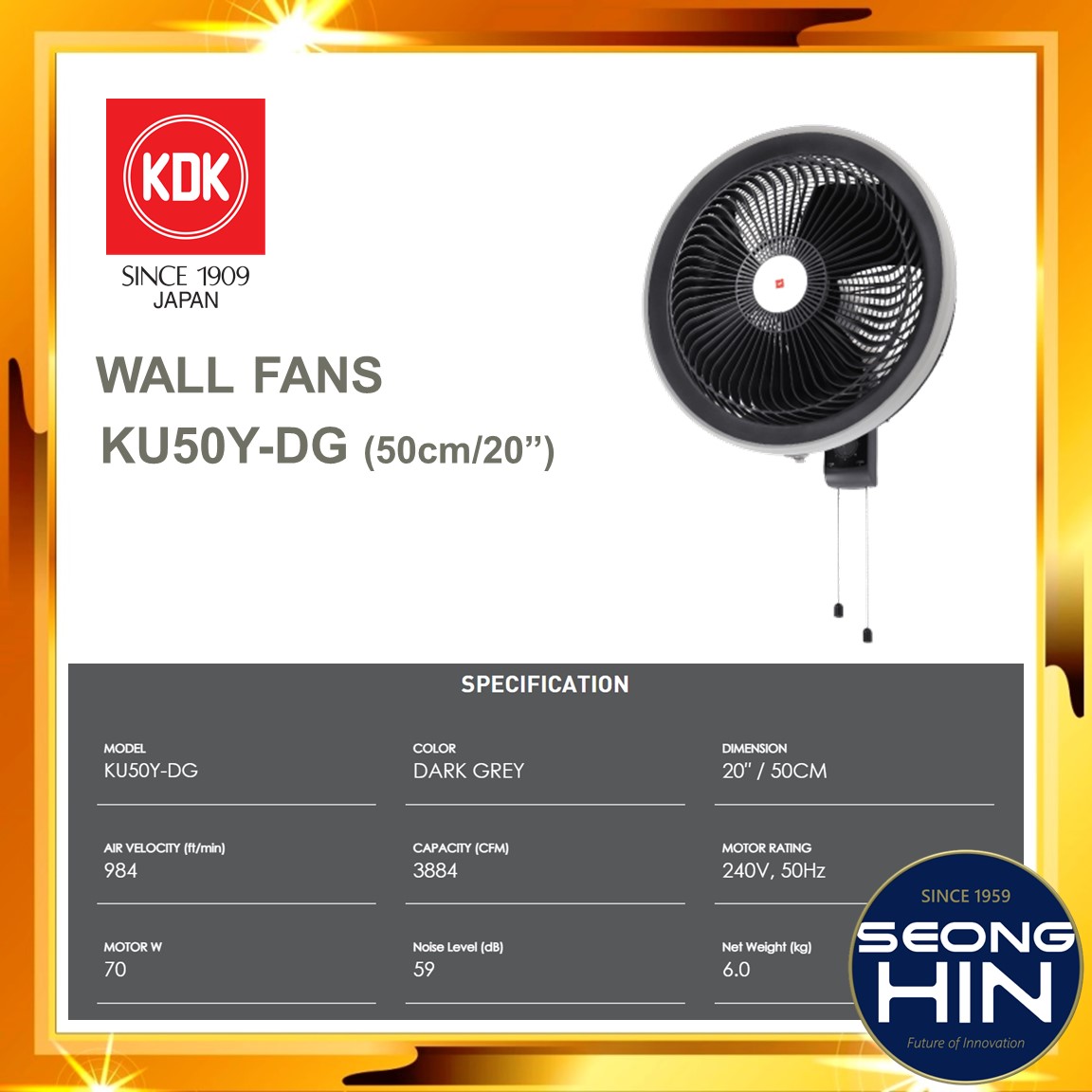 KDK 20" Industrial Wall Fan KU50Y DG Dark Grey / Kipas Dinding industri ...