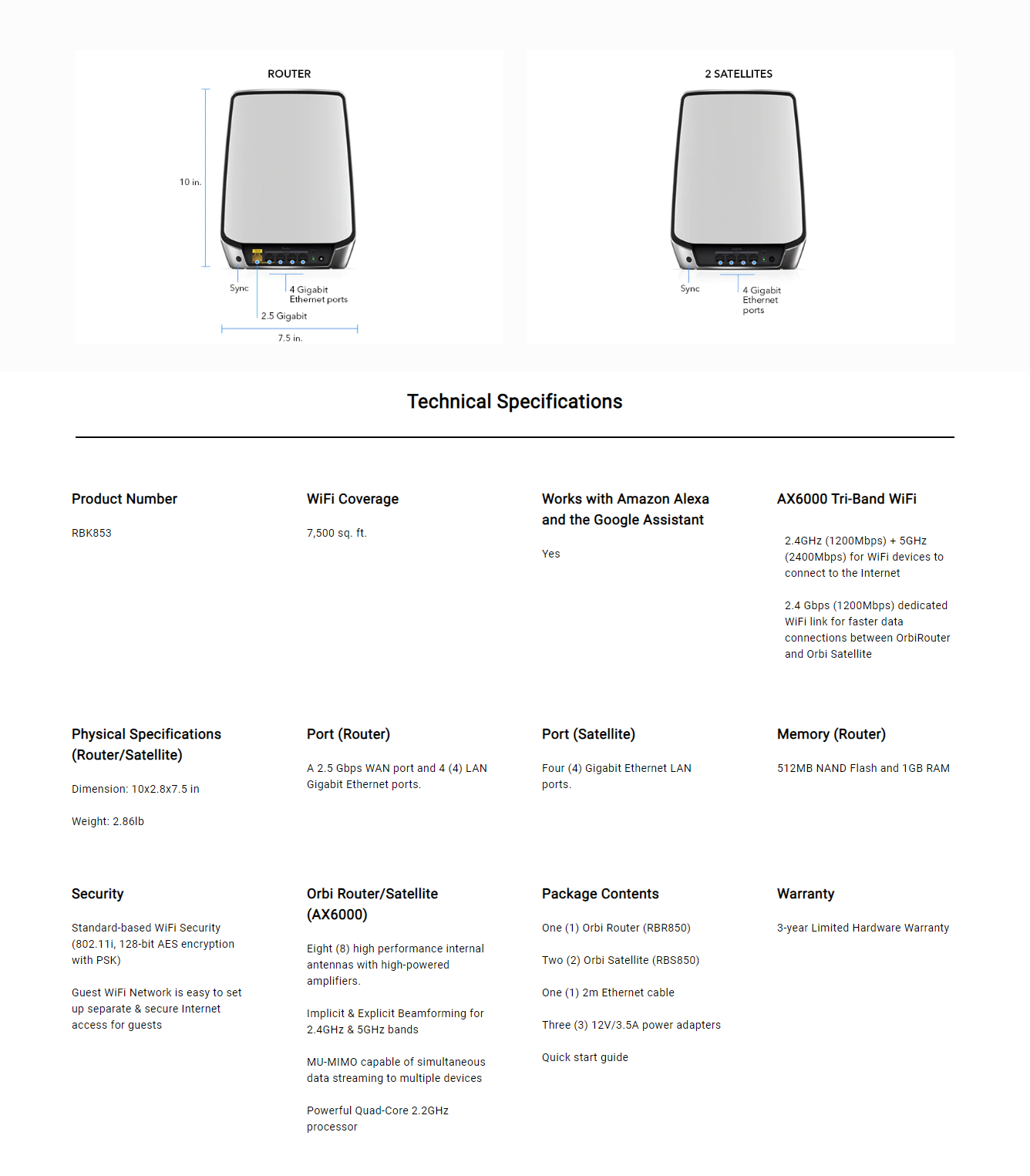 NETGEAR ORBI RBK853 ULTRA-PERFORMANCE TRIBAND MESH WiFi-6 SYSTEM ...