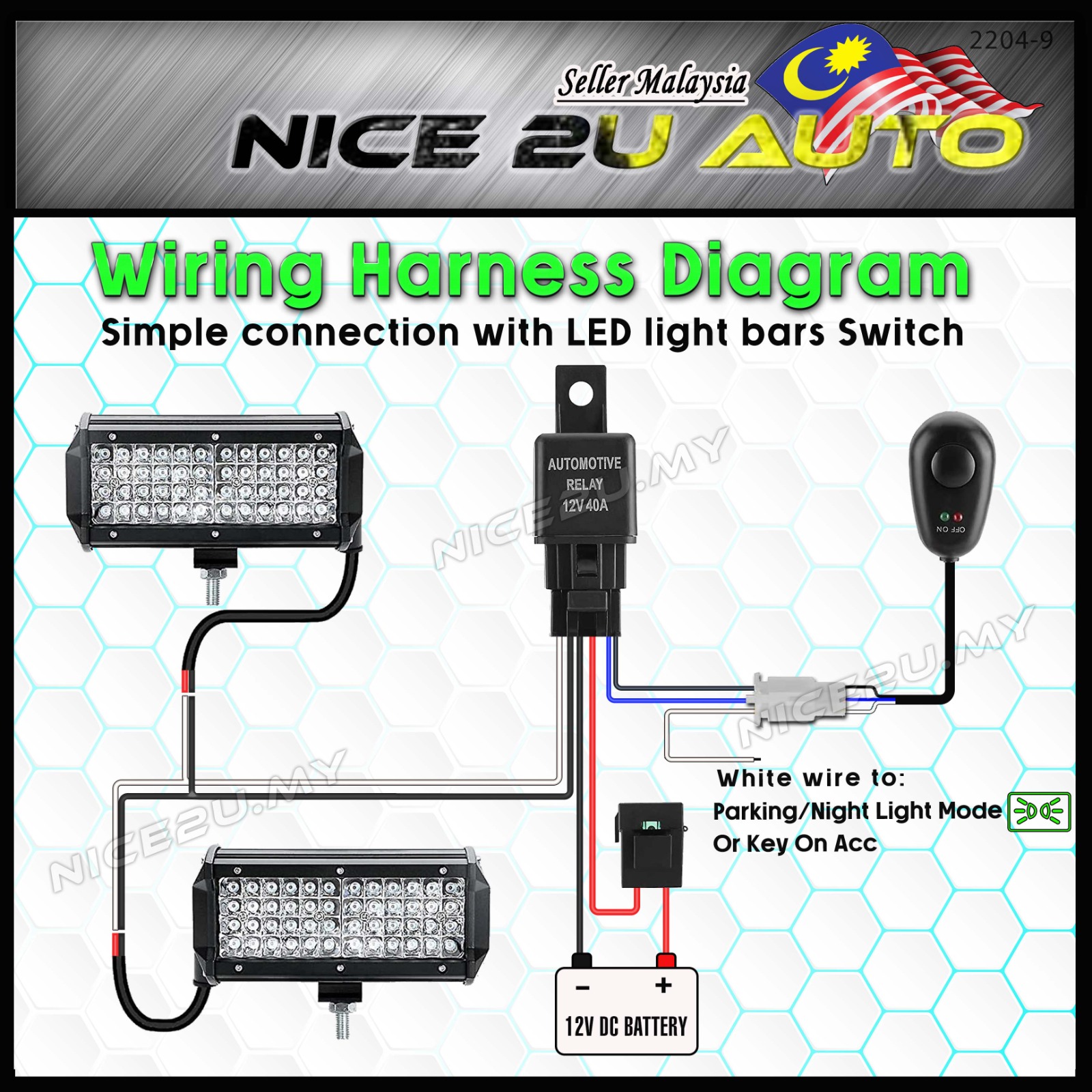 Car Driving Fog Light Lamp Wiring LED Work Light Cable Wire 40A 12V ...