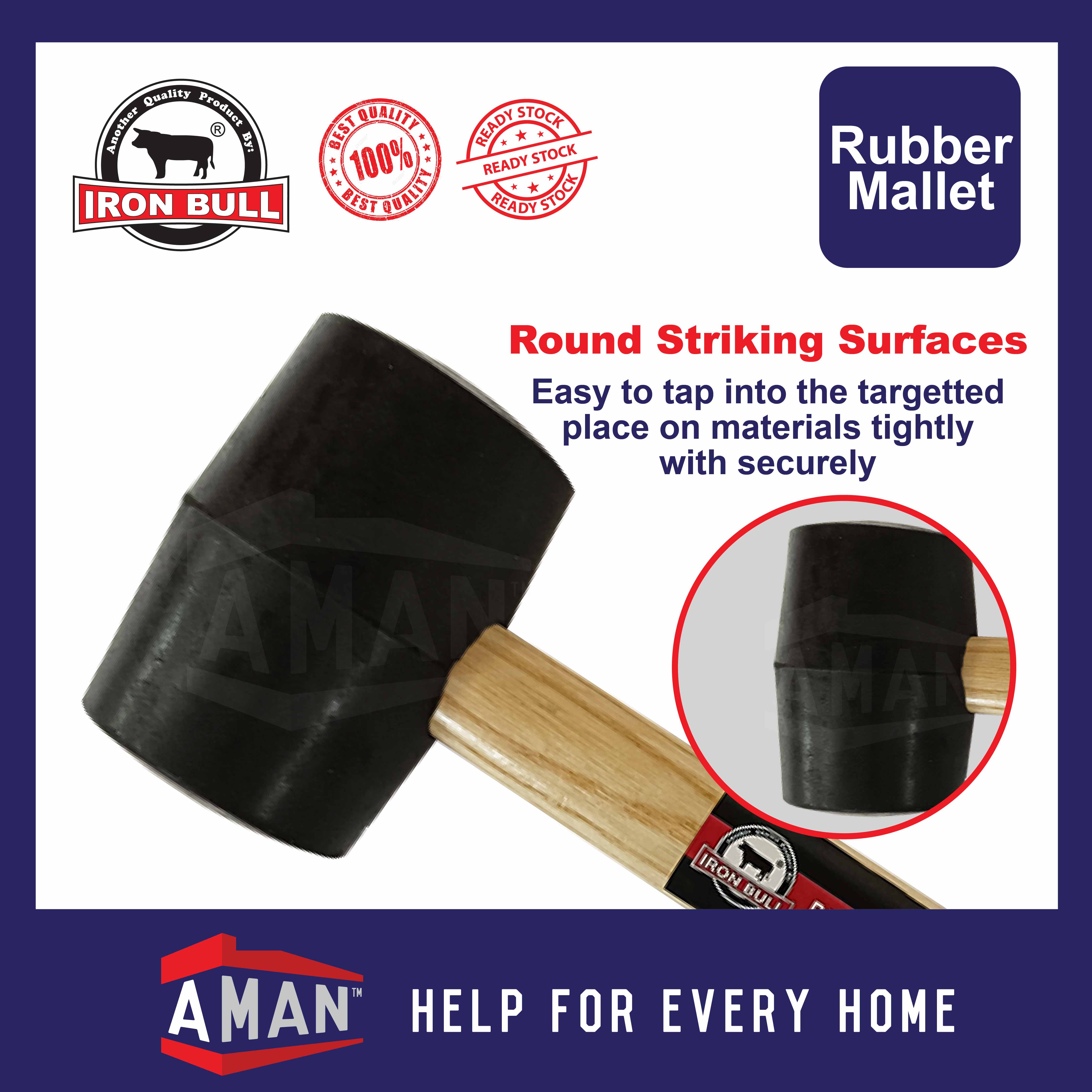 IRON BULL Rubber Mallet Hammer Rubber Hammer Wooden Handle Hand Tools ...