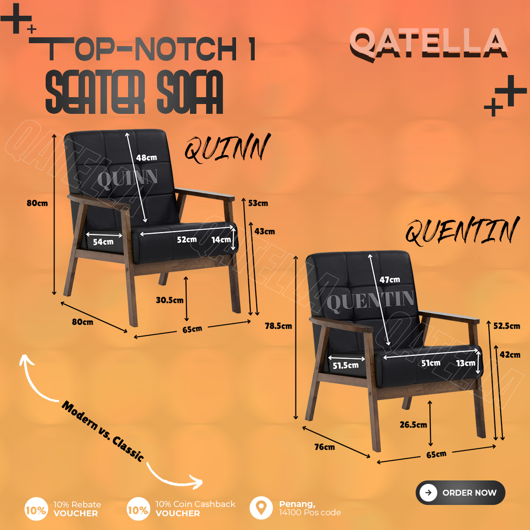 Qatella (Europe Export Quality) Quinn and Quentin 1 seater sofa/Seater Sofa Set/1+2+3 SofaSet/PU ...