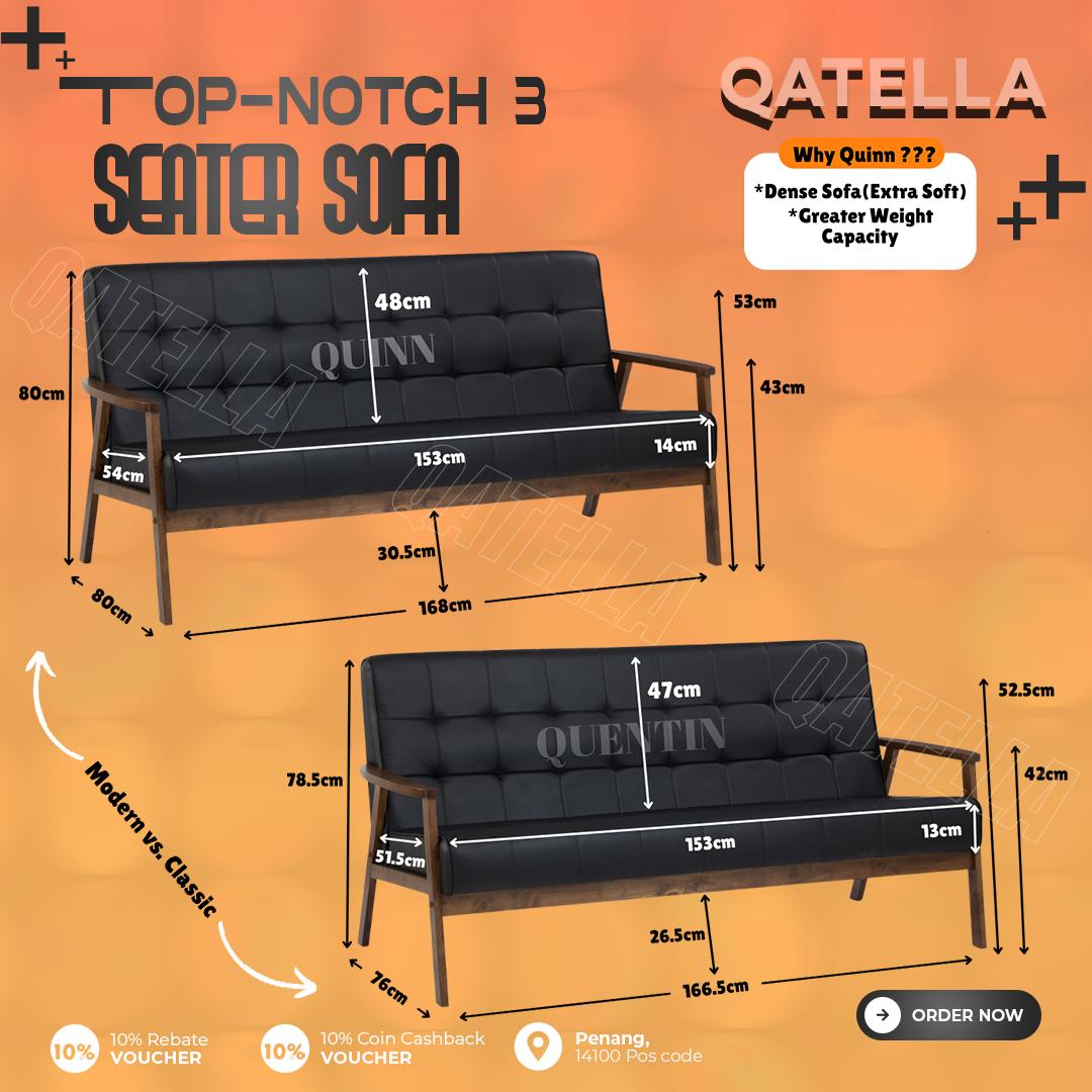 Qatella (Europe Export Quality) Quinn and Quentin 3 seater sofa/3 Seater Sofa Set/1+2+3 SofaSet ...