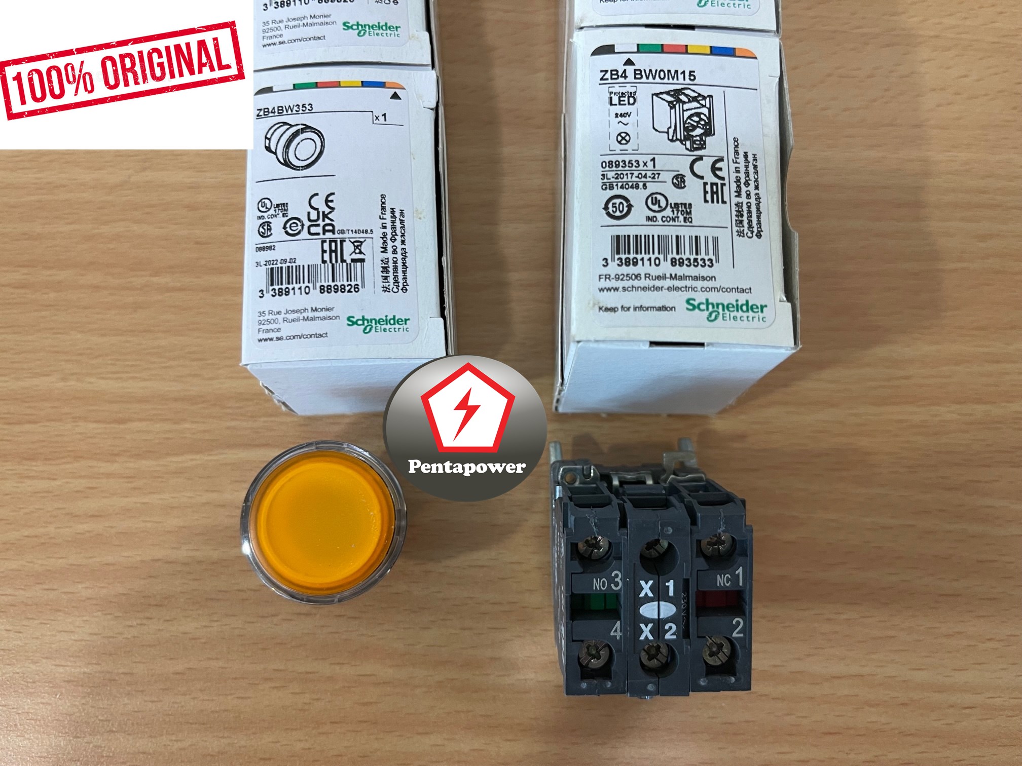 SCHNEIDER XB4BW35M5 ( ZB4BW353 + ZB4BW0M15 ) Illuminated push button ...