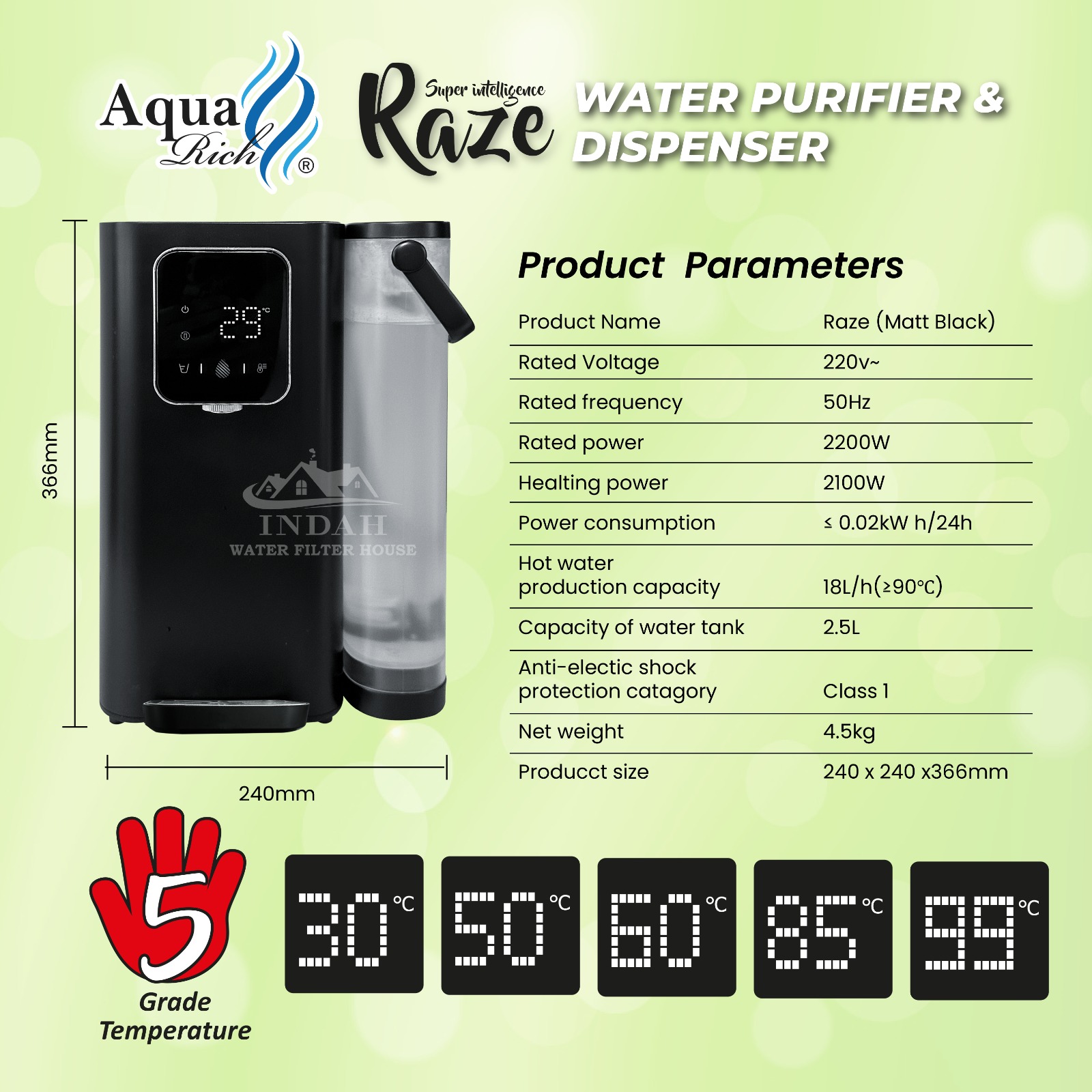 AquaRich Instant Heat Water Dispenser Adjustable Temperature Touch ...