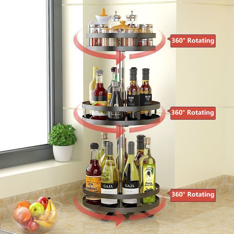 3 Tier Turntable Spice Rack Metal 360°Rotating Spice Rack Condiment ...