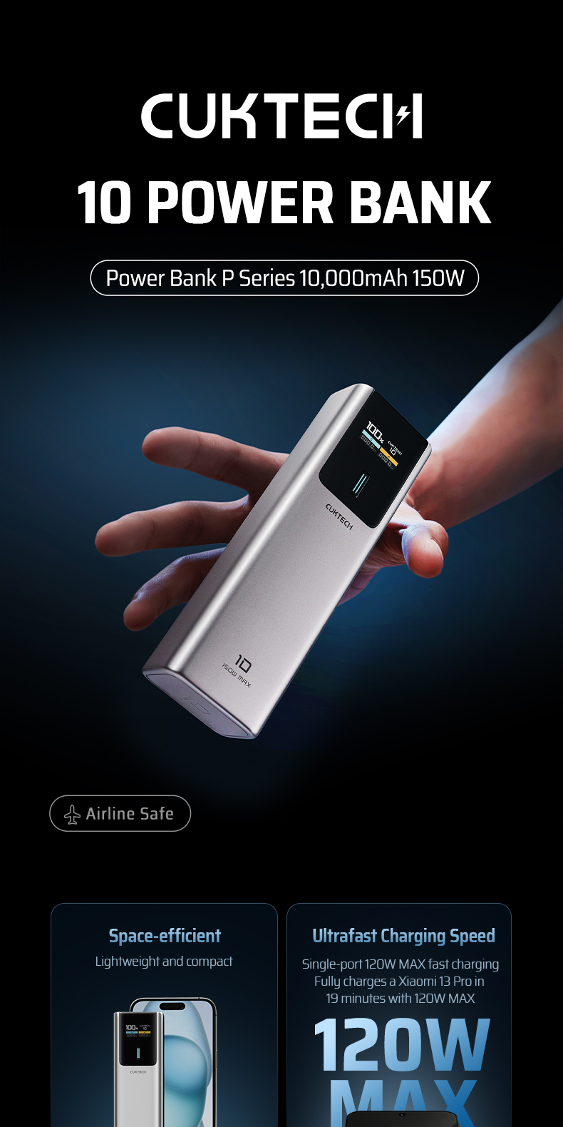 CUKTECH No.10 Power Bank PB100P 10000mAh 150W MAX Support Xiaomi 120W ...