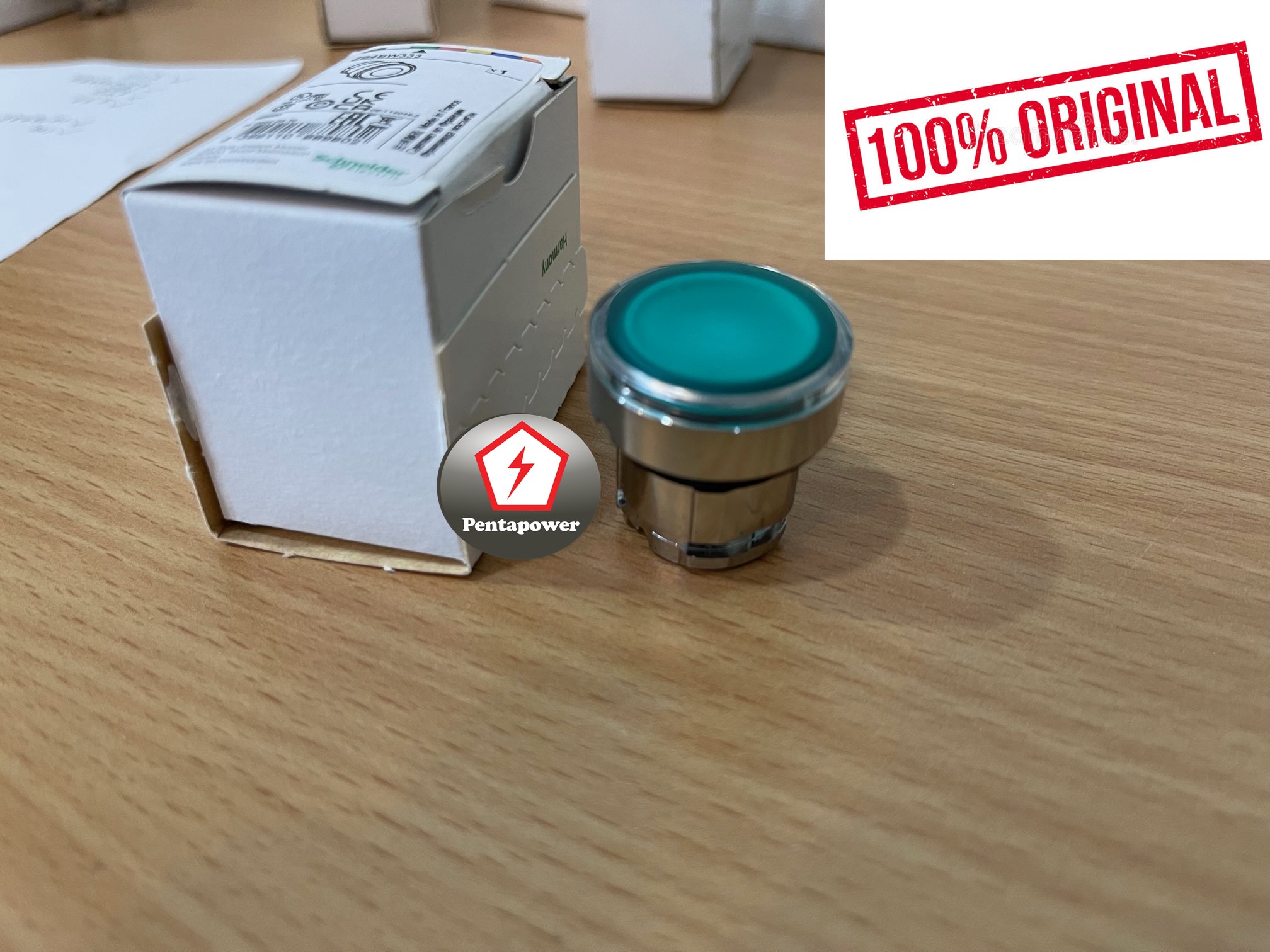 SCHNEIDER ZB4BW333 Head for illuminated push button, Harmony XB4, metal, green flush, 22mm ...