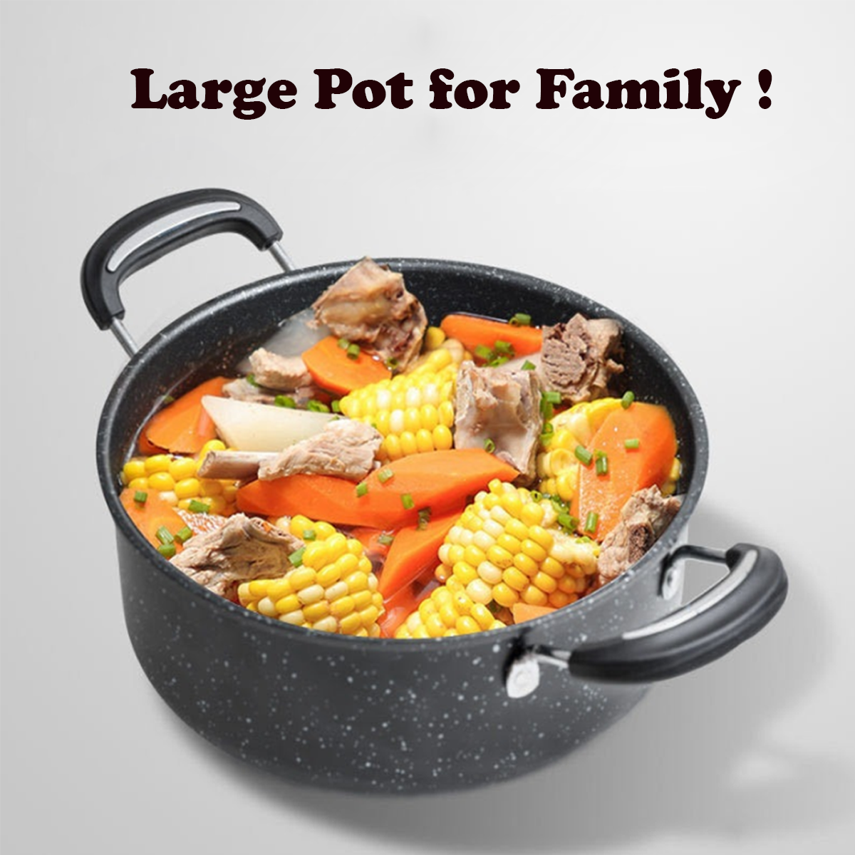 4 Litre Large Deep Cooking Pot Non Stick Marble Stone Coating Soup Stew ...