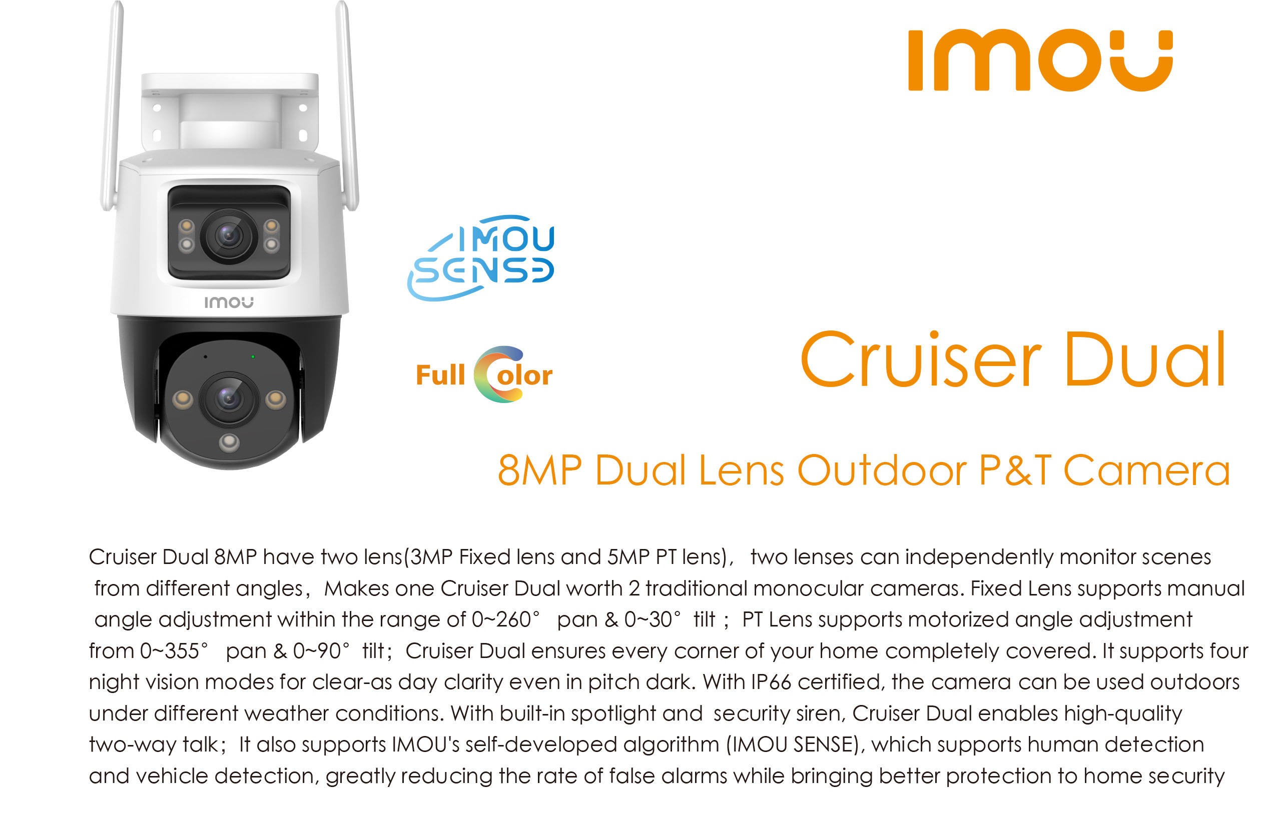 IMOU Cruiser Dual 2 Lens 3MP Fix 5MP PTZ CCTV Dual Lens 8MP Outdoor ...