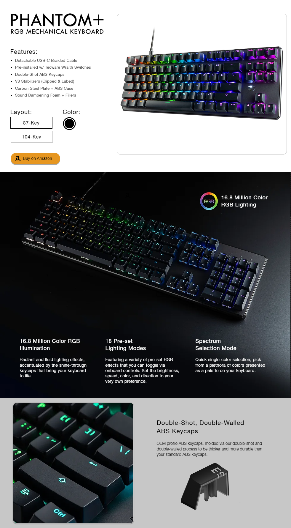 Tecware Phantom+ 87 / Phantom+ 104 RGB Black Mechanical Gaming Keyboard ...