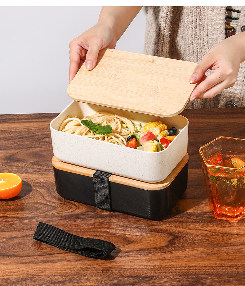 Japanese Style Bento Box Bamboo Wood Cover Wheat Straw Lunch Box Office ...