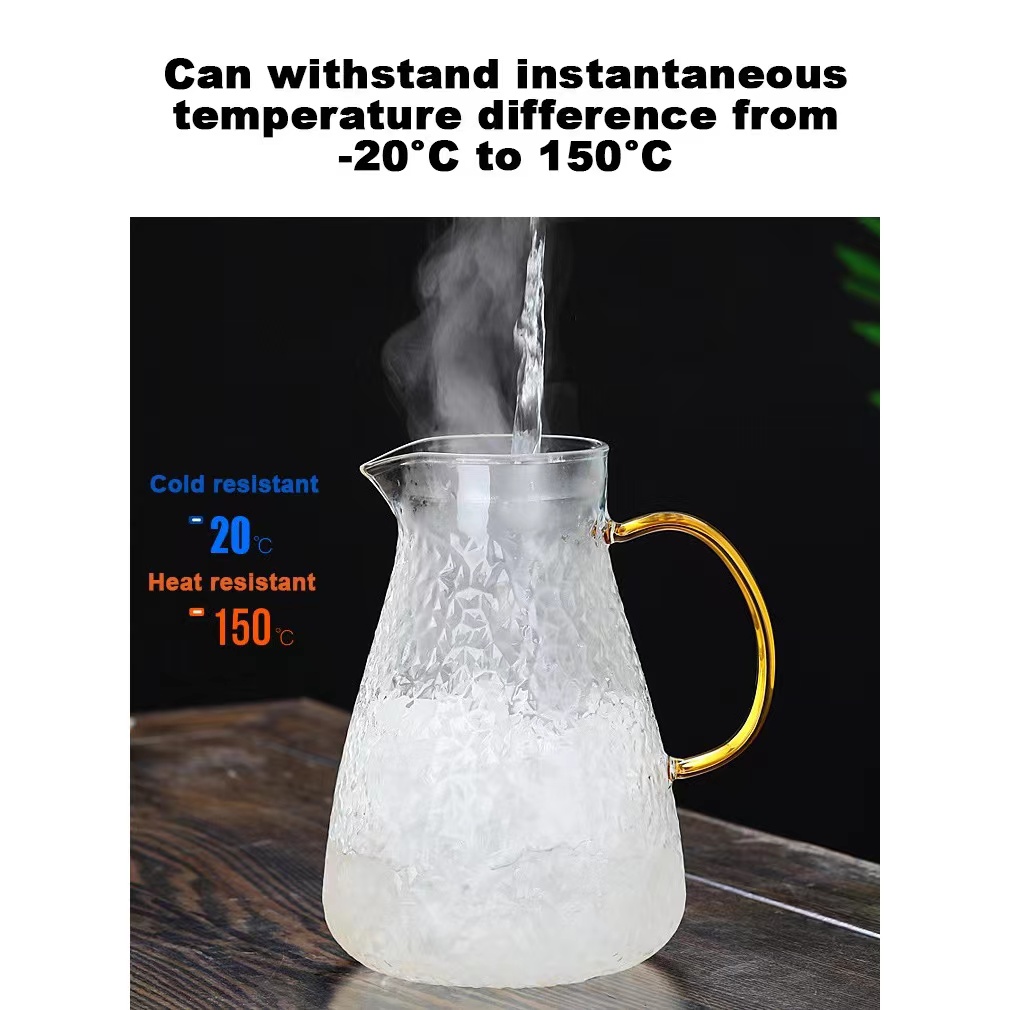 HAMMERED FINISH BOROSILICATE GLASS PITCHER BEVERAGE JUG WATER JAR WITH ...