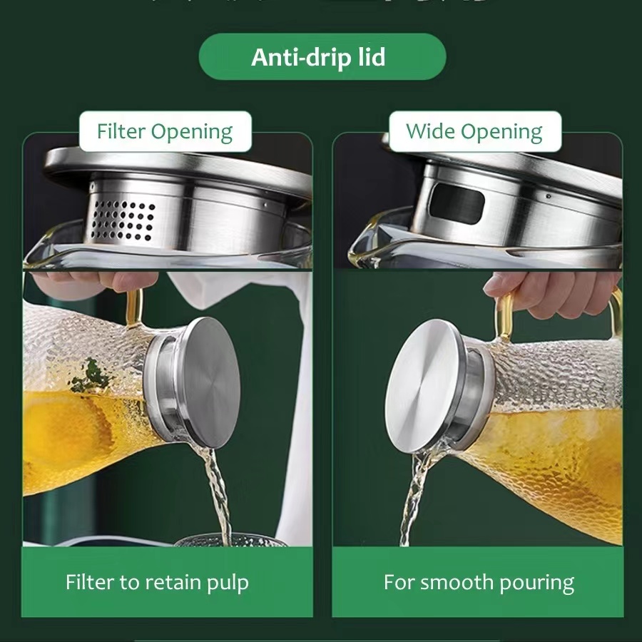 HAMMERED FINISH BOROSILICATE GLASS PITCHER BEVERAGE JUG WATER JAR WITH ...