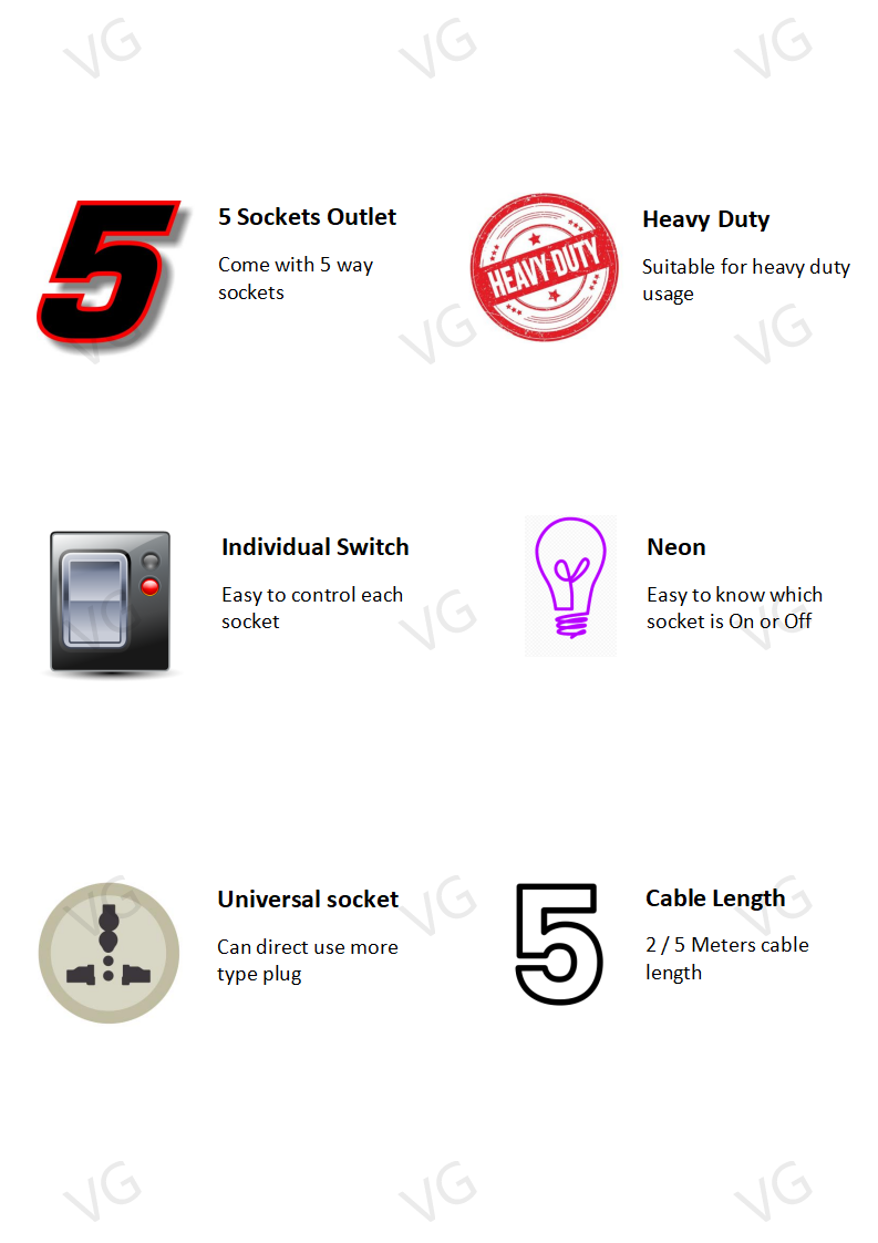 [100% Original ADS] ADS 5 Gang Universal socket Extension plug Power ...