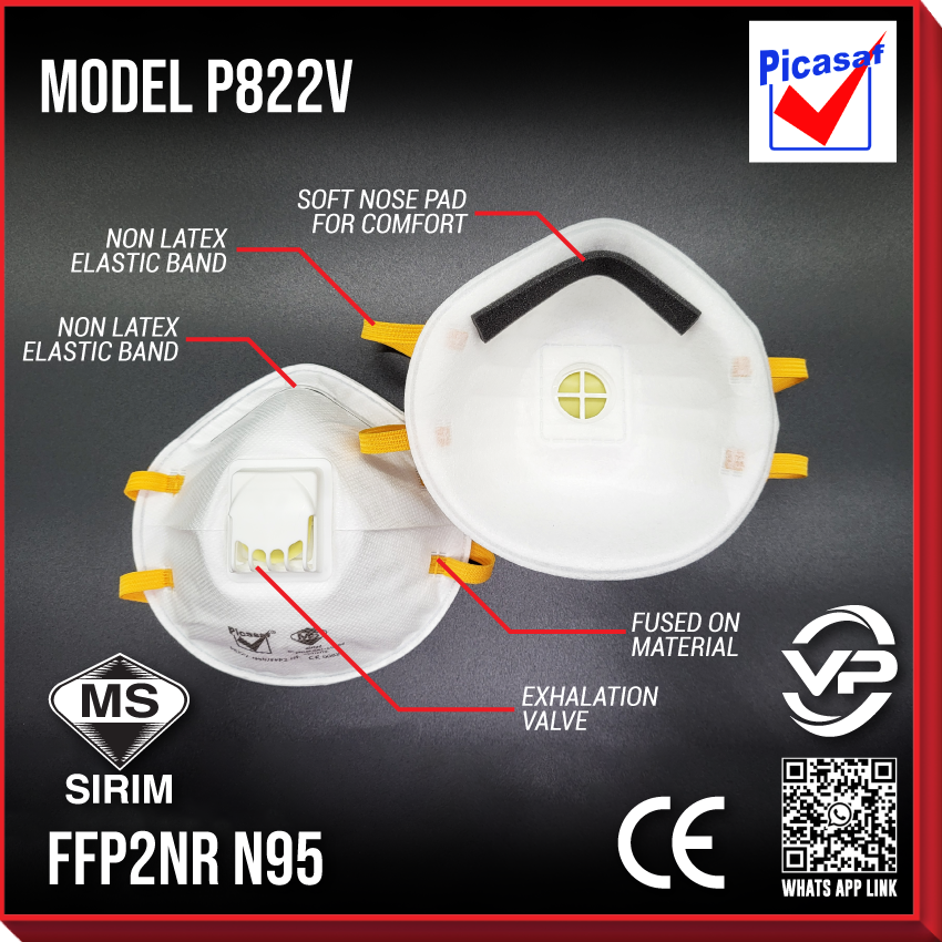 PICASAF NIETZ SIRIM DOSH N95 MASK PCRM P822V N95 WITH VALVLE 8210V FFP2 ...