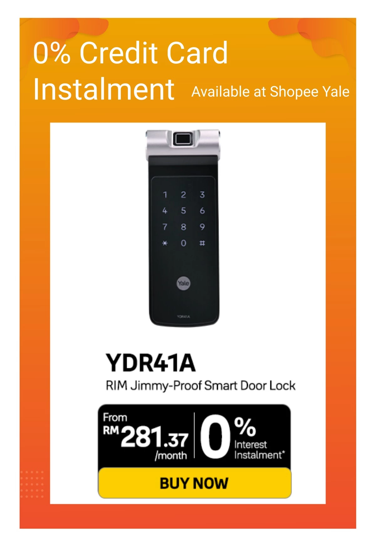 Yale YDR41A RIM Jimmy-Proof Smart Door Lock - Fingerprint/ PIN Code ...