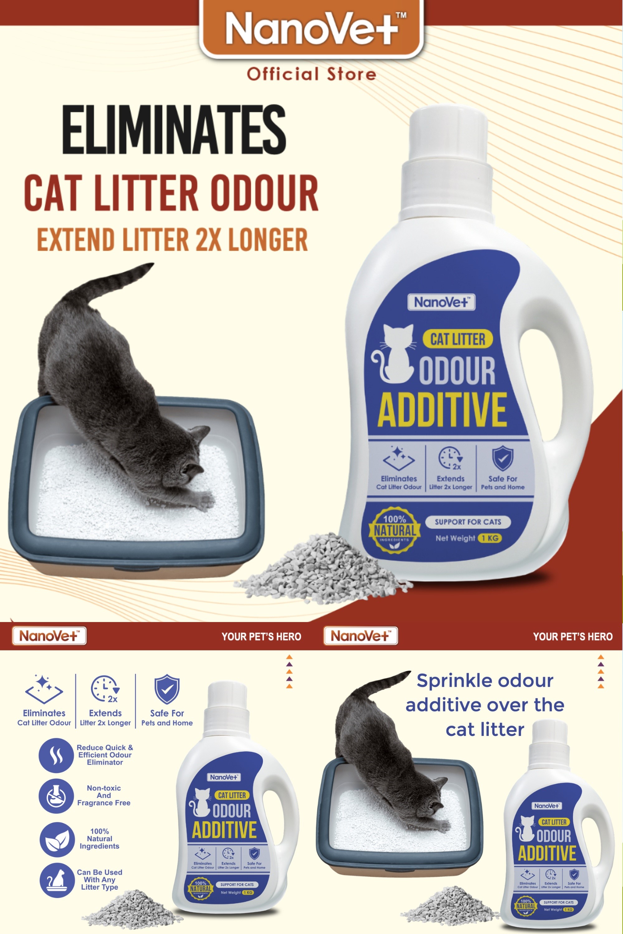 NANOVET Cat Litter Odour Additive For Cats 1 LITER | Shopee Malaysia