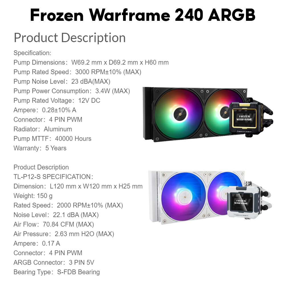Thermalright Frozen Warframe 240/360 ARGB Liquid Cooler - Black/White | Shopee Malaysia