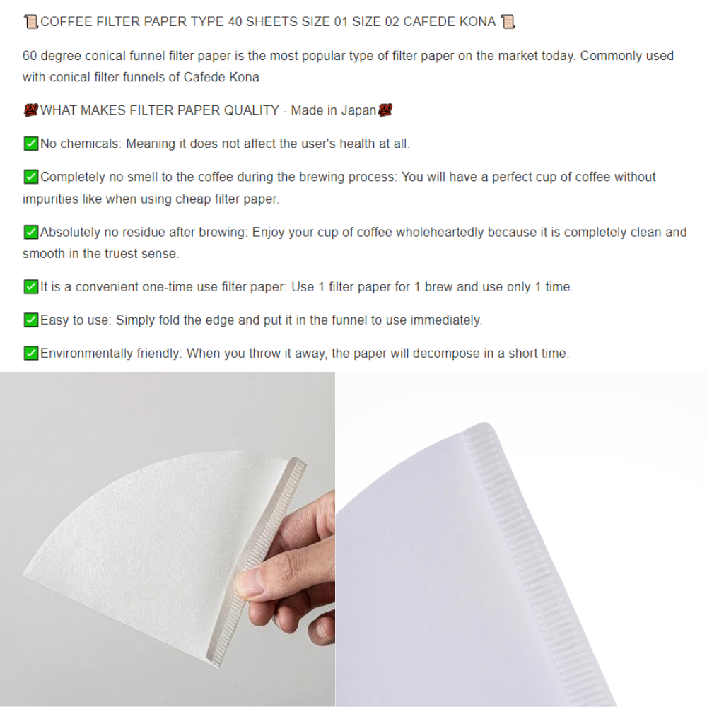 [CAFEDE KONA] Filter paper Subuliform Bleached | 40pcs | V01/V02 ...