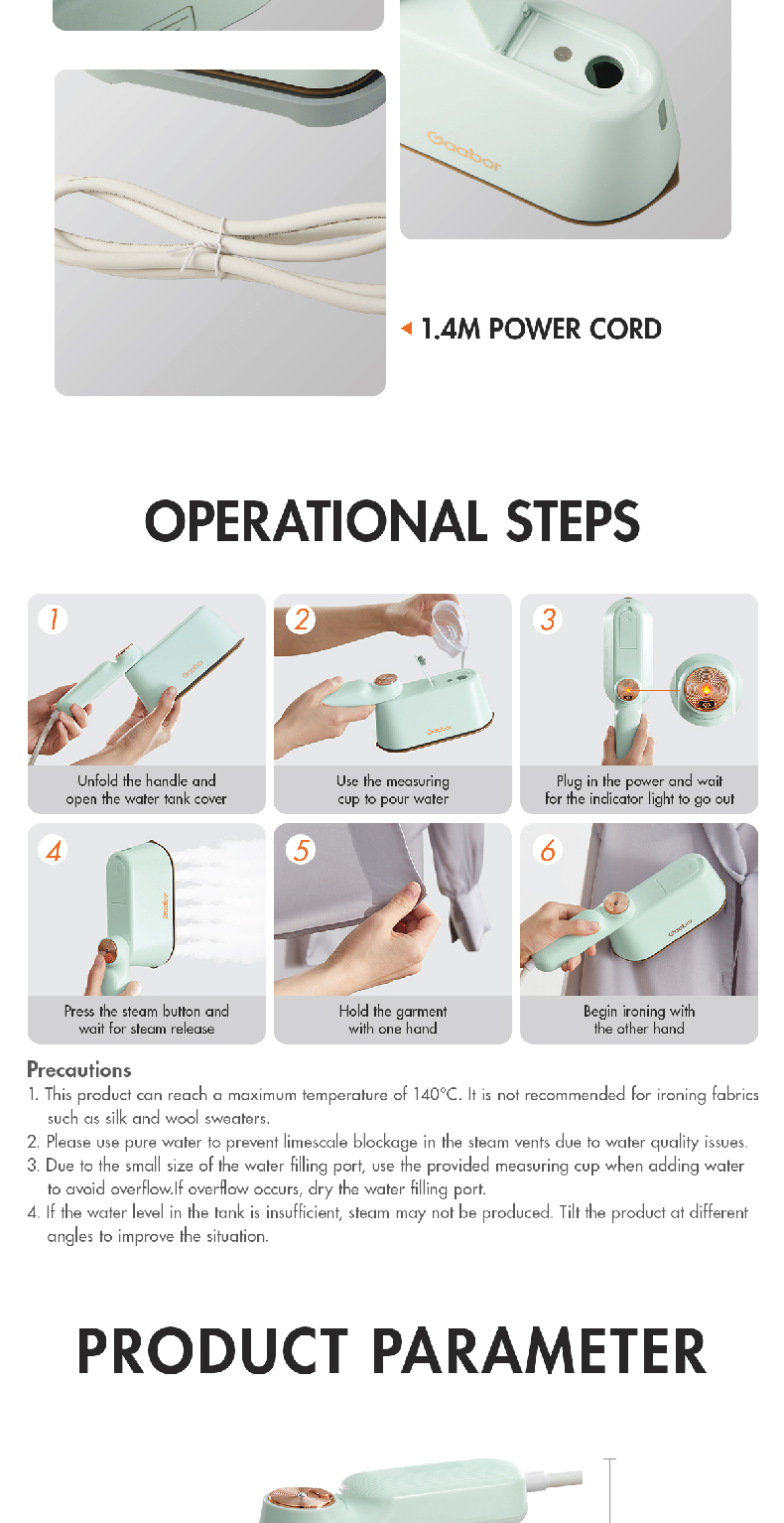 Gaabor Exquisite Electric Steam Iron Wet & Dry Iron Flexible Switching ...