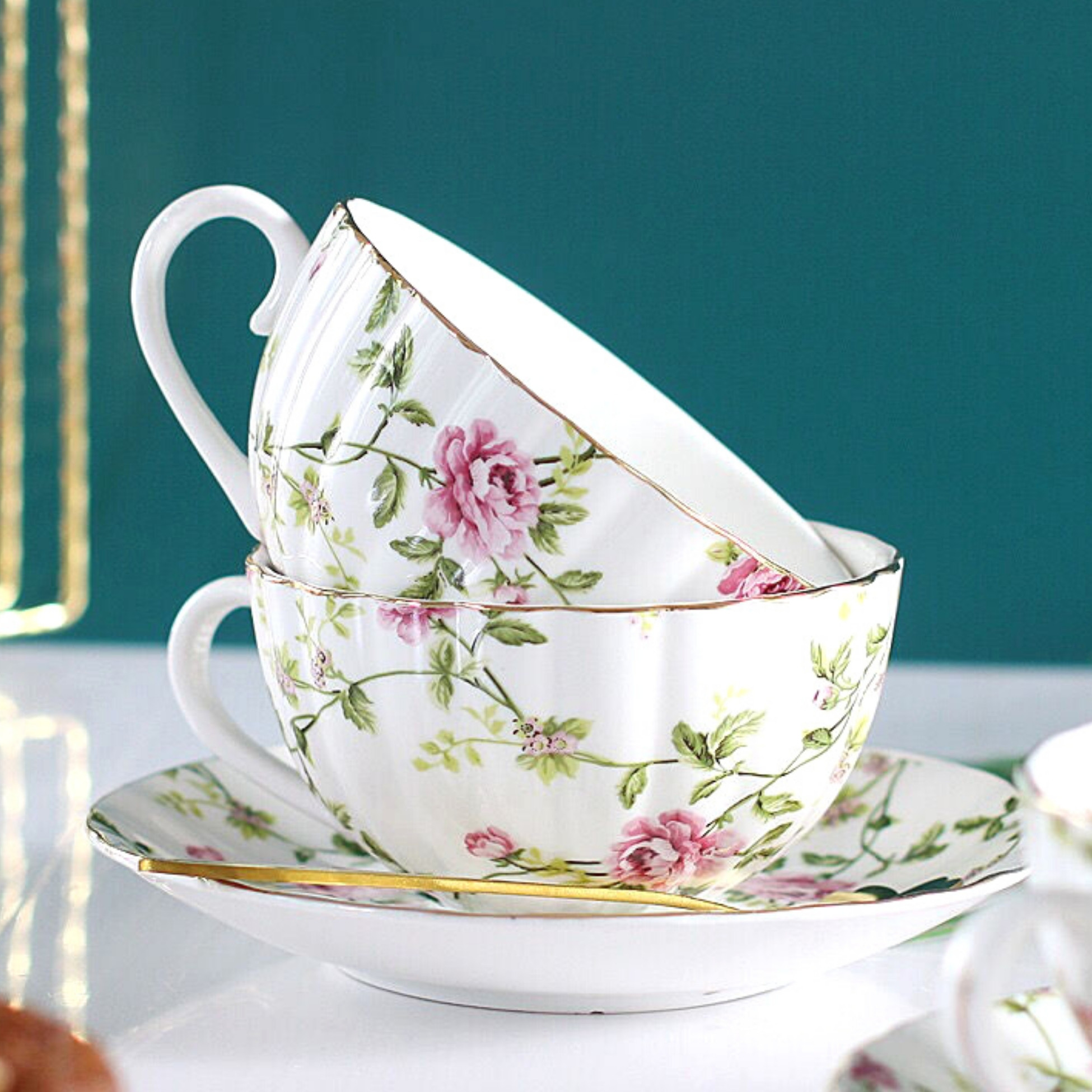 English Tea Pot Set Porcelain Pink Rose Tea Set English Style 900ml ...