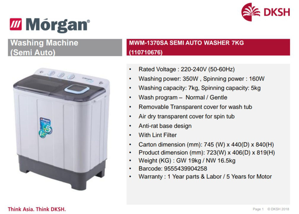 Morgan / Midea Semi Auto Twin Tub Washing Machine (6KG - 12KG) MWM ...