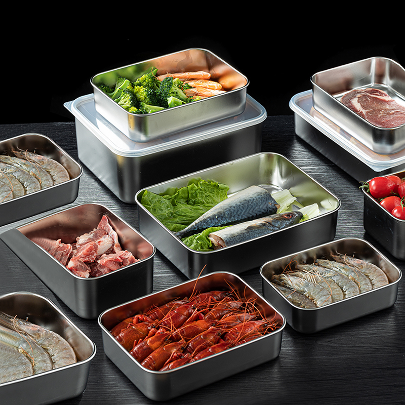 304 Stainless Steel Box With Lid Organizer Crisper Fresh-Keeping Box ...