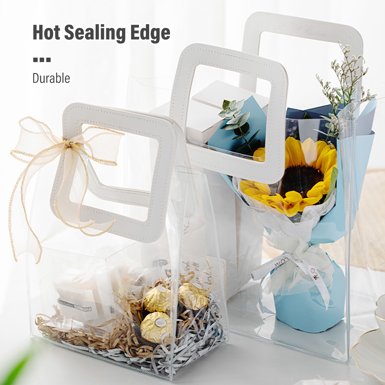 Transparent PVC Door Gift Bag Square Handle Wedding Beg Plastik Goodies ...