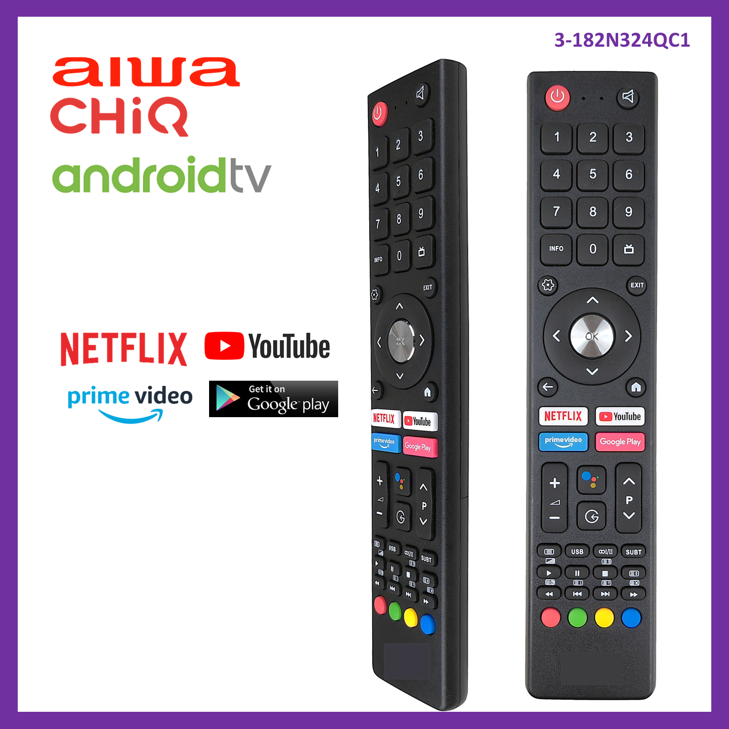 Suitable for Aiwa Chiq Android Smart TV Remote Control Netflix YouTube ...