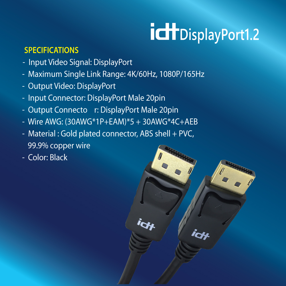 IDT DP 2.0 /1.4 /1.2 Cable Displayport to Displayport Cable Display ...