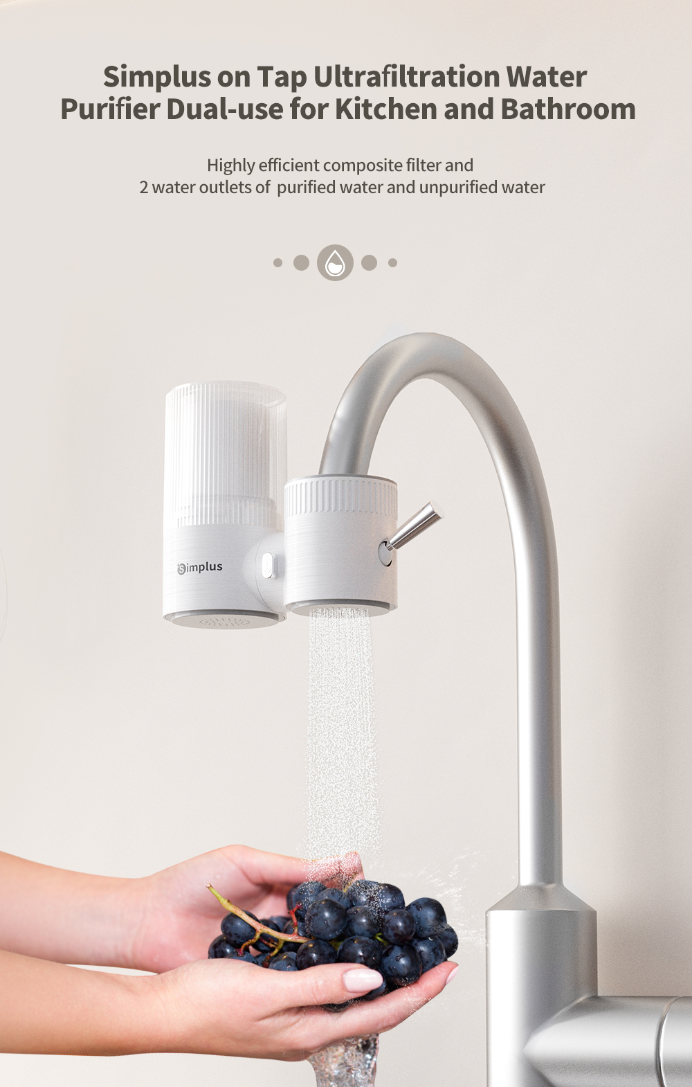 Simplus Ultrafiltration Water Purifier Dual-use Kitchen Bathroom 6-Stage Precise Filtration 360 ...