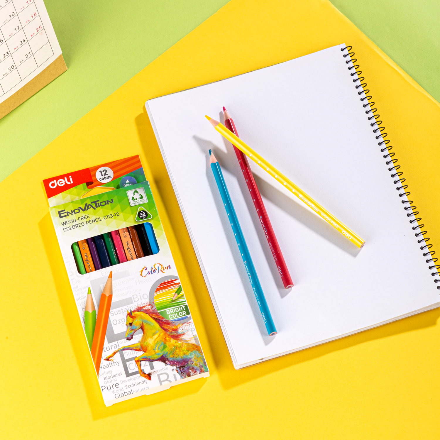 Deli ENOVATION Colour Pencil Wood-Free (12/18/24 Colors) Pensel Warna ...