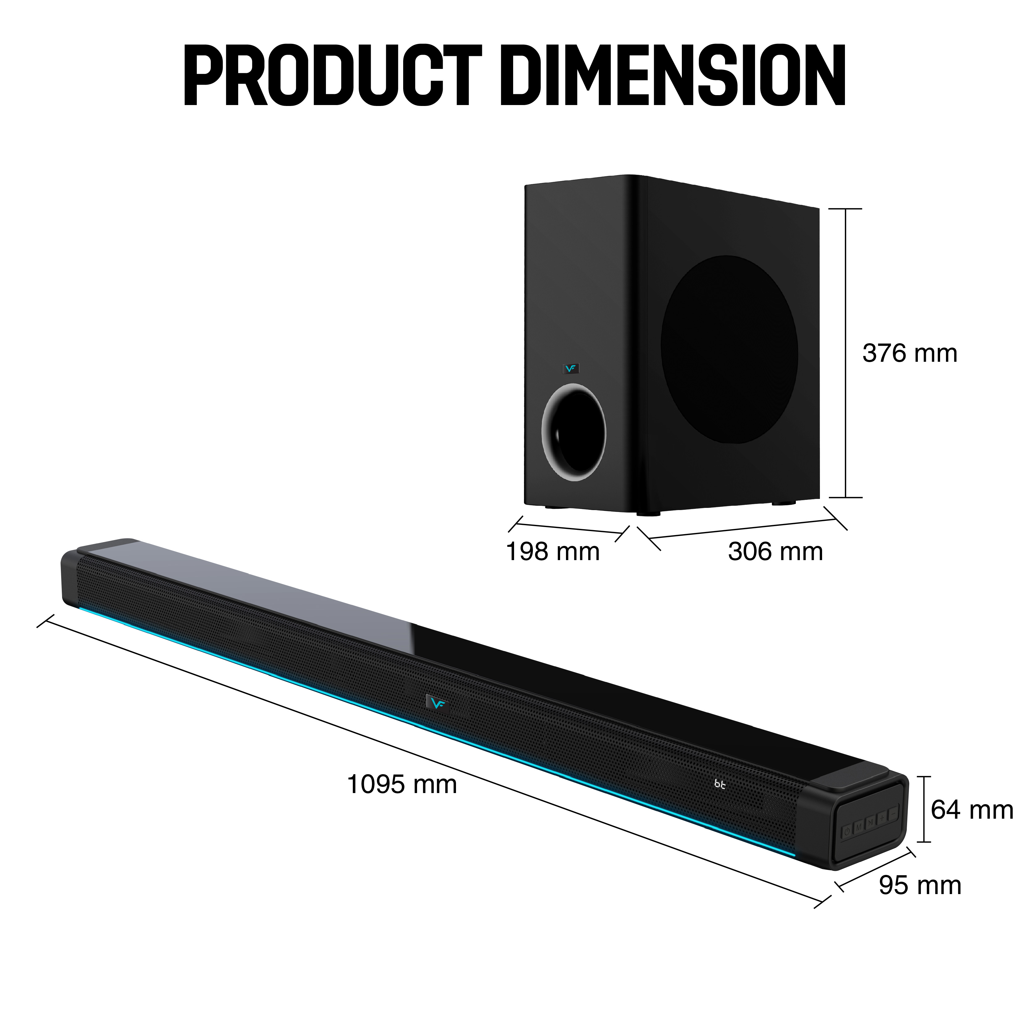 Vinnfier VF Hyperbar 3300 MAX 460W Home TV Karaoke Set Soundbar Speaker ...