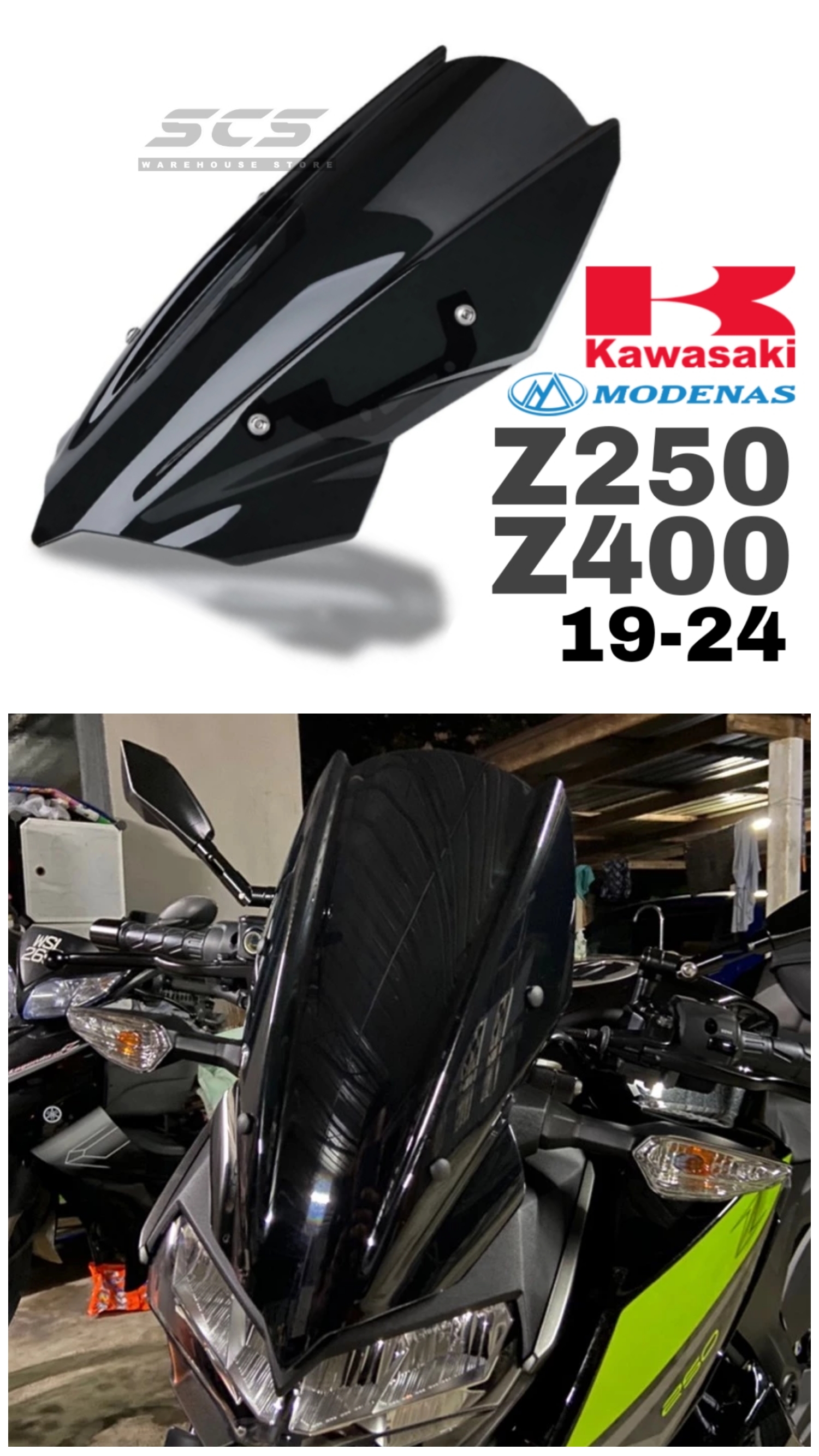 Visor Windshield Modenas Kawasaki Z250 V2 Z400 2019 - 2024 Ninja 250 ...