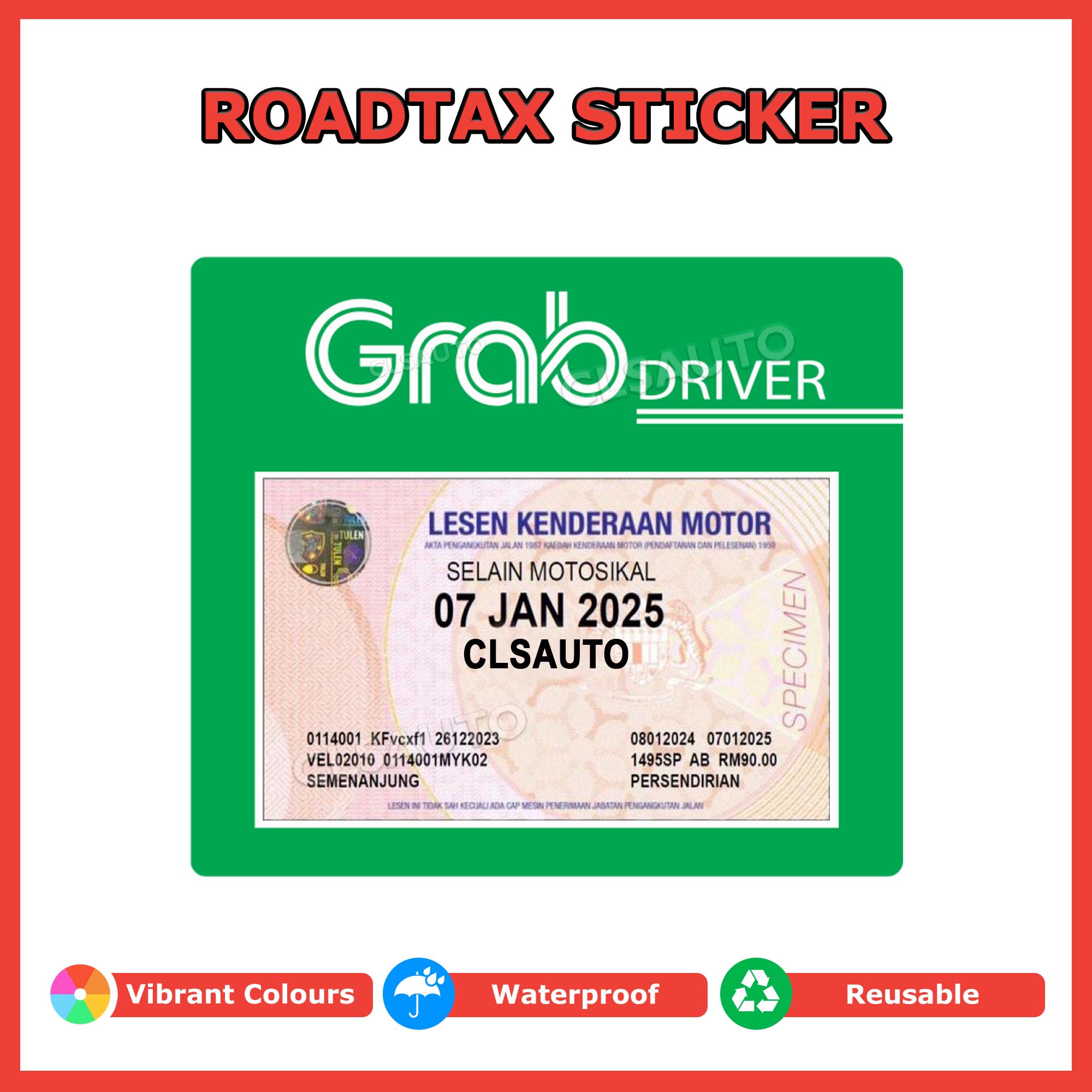 Driver Roadtax Sticker Car Ehailing Pelekat Roadtax Yellow Green ...